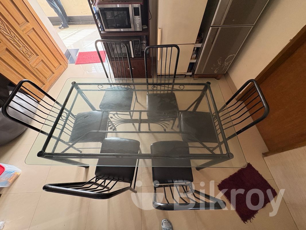 Dining Table with Glass Top Six Seater for Sale in Uttara Bikroy