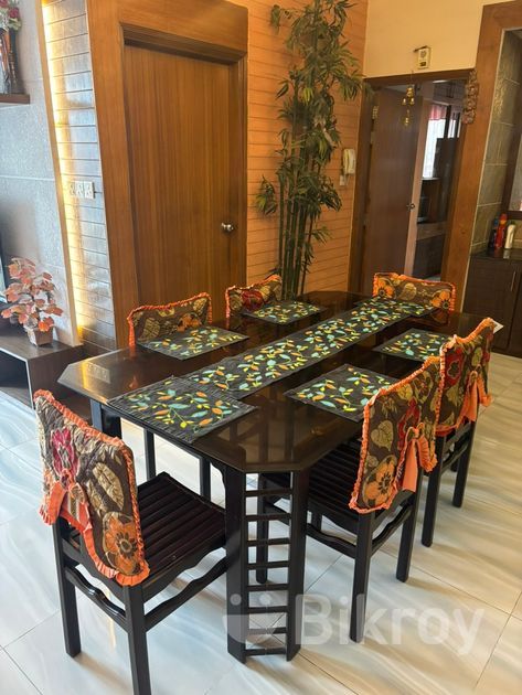 Hatil Glass Dining Table with 6 Chairs for Sale in Uttara | Bikroy