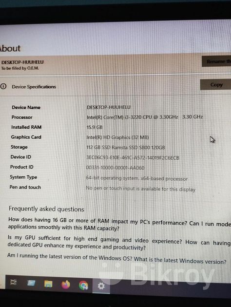Intel Core I3 3rd Gen 16gb Ram 120gb Ssd Desktop for Sale in Amtala ...