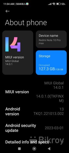 Xiaomi Redmi Note 10 Pro Max MIUI GLOBAL 14.0.1 (Used) for Sale in Savar | Bikroy